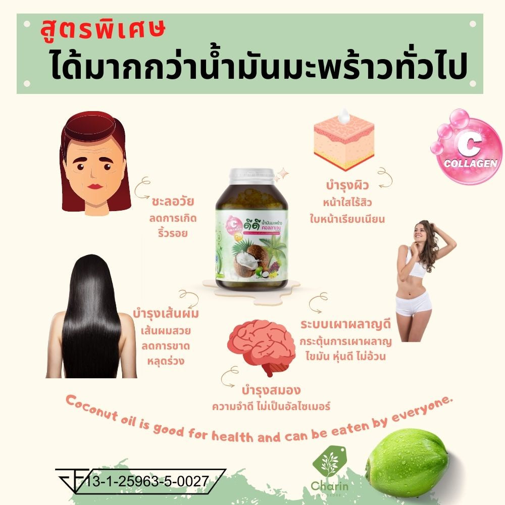 Dedee Coconut Oil plus Collagen by Charin - Thaimegastore