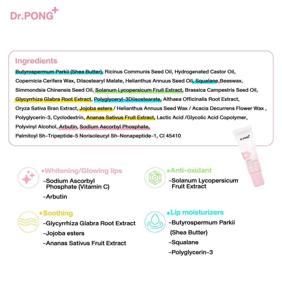 Dr.PONG 28D WHITENING DRONE PINKY LIP MASK - Thaimegastore
